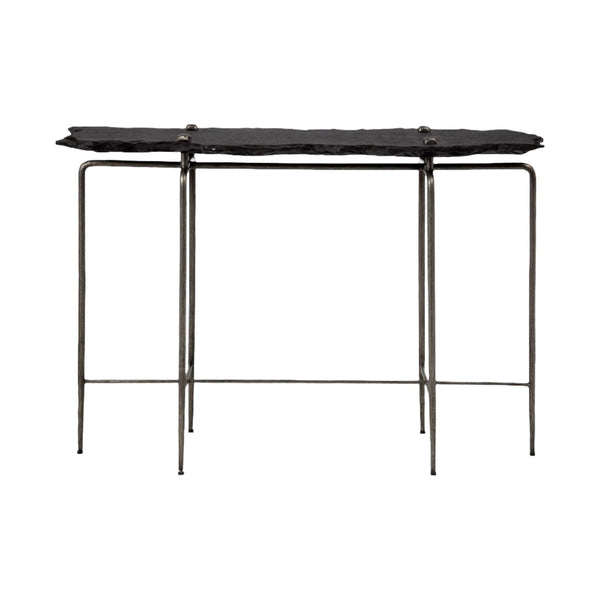 Pinera III Black Slate W/Iron Base Console Table | Elite Maison