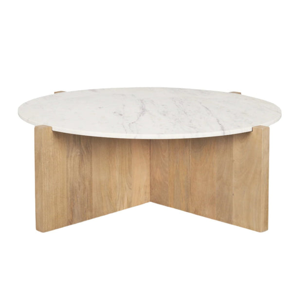 Bianca Wood w/ Round Marble Top Coffee Table | Elite Maison
