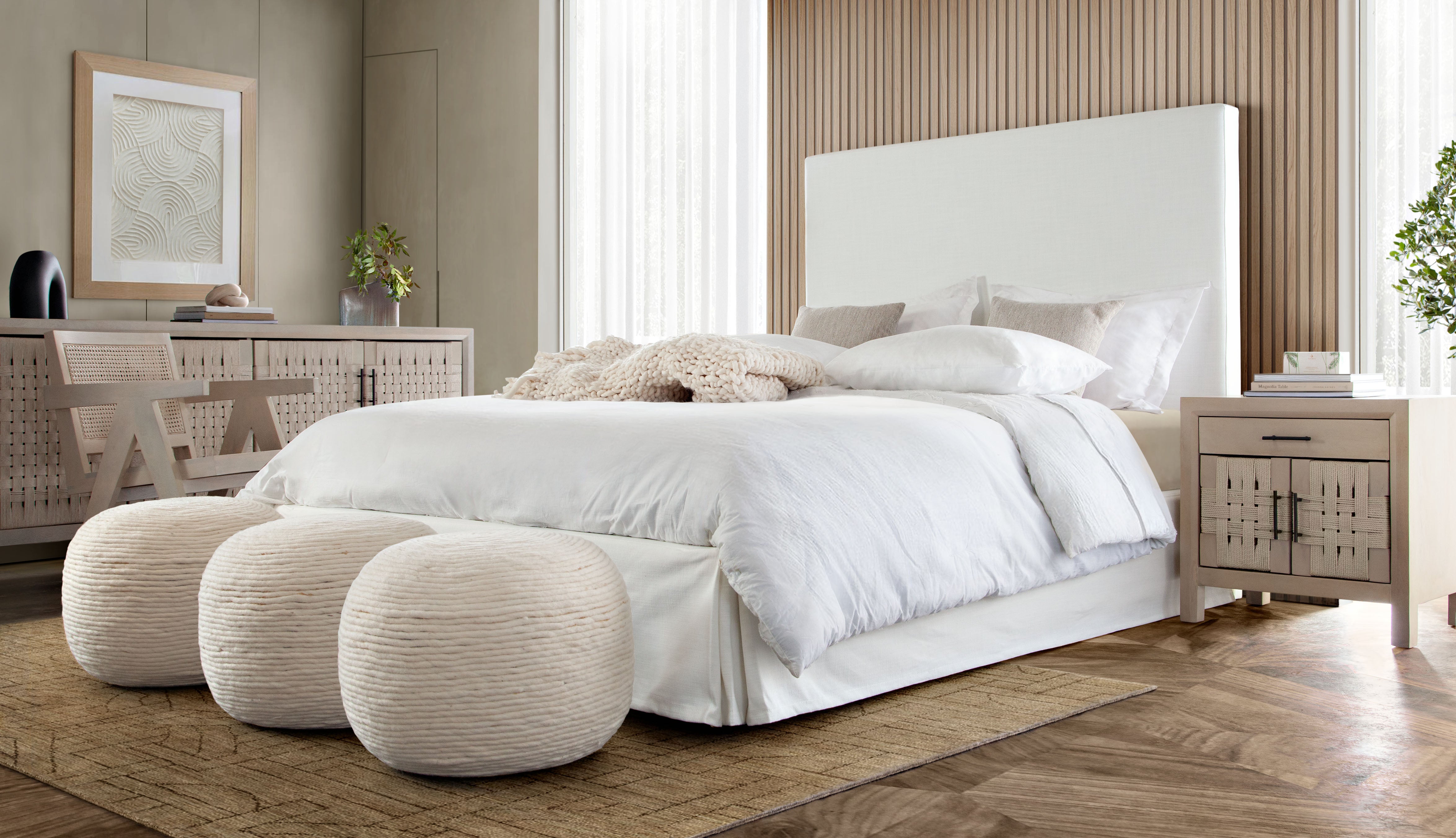 White slipcovered bed store